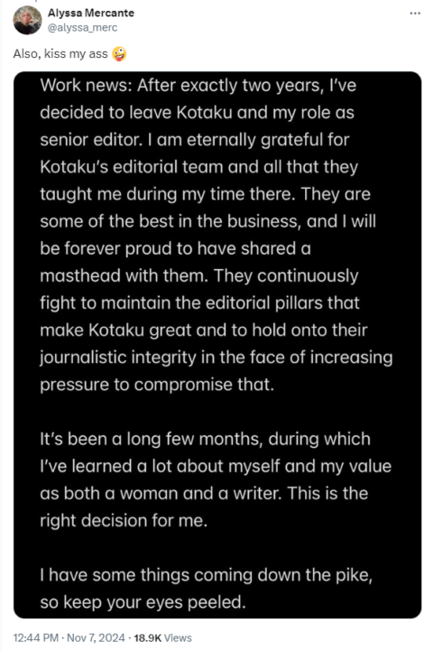 Alyssa Mercante No Longer Working At Kotaku